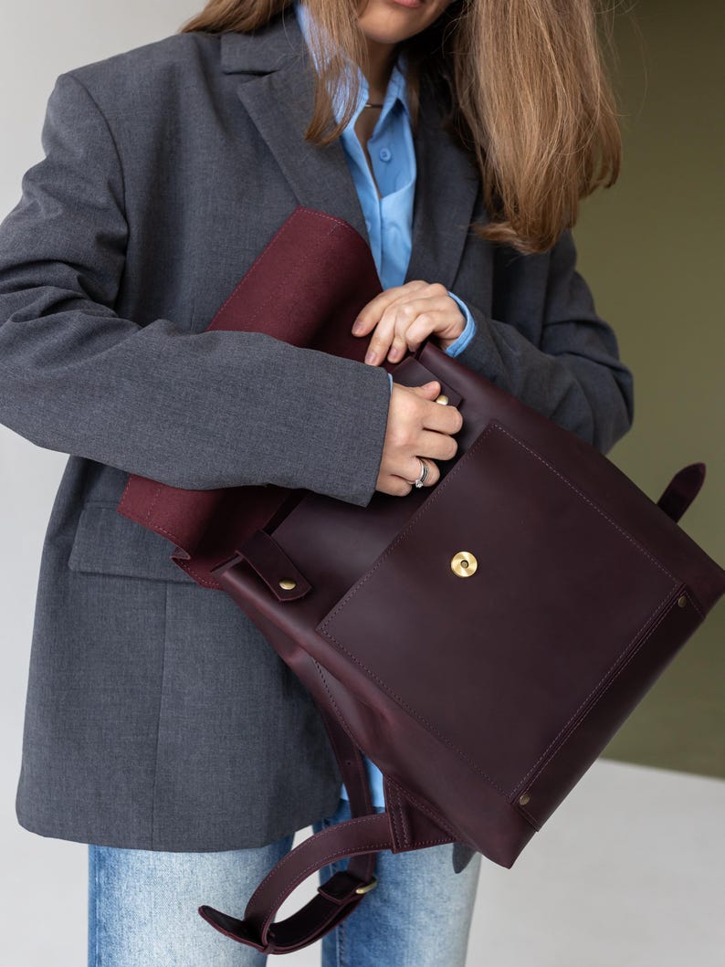 Leather Women Backpack Purse, Everyday College Rucksack, Stylish Work ...