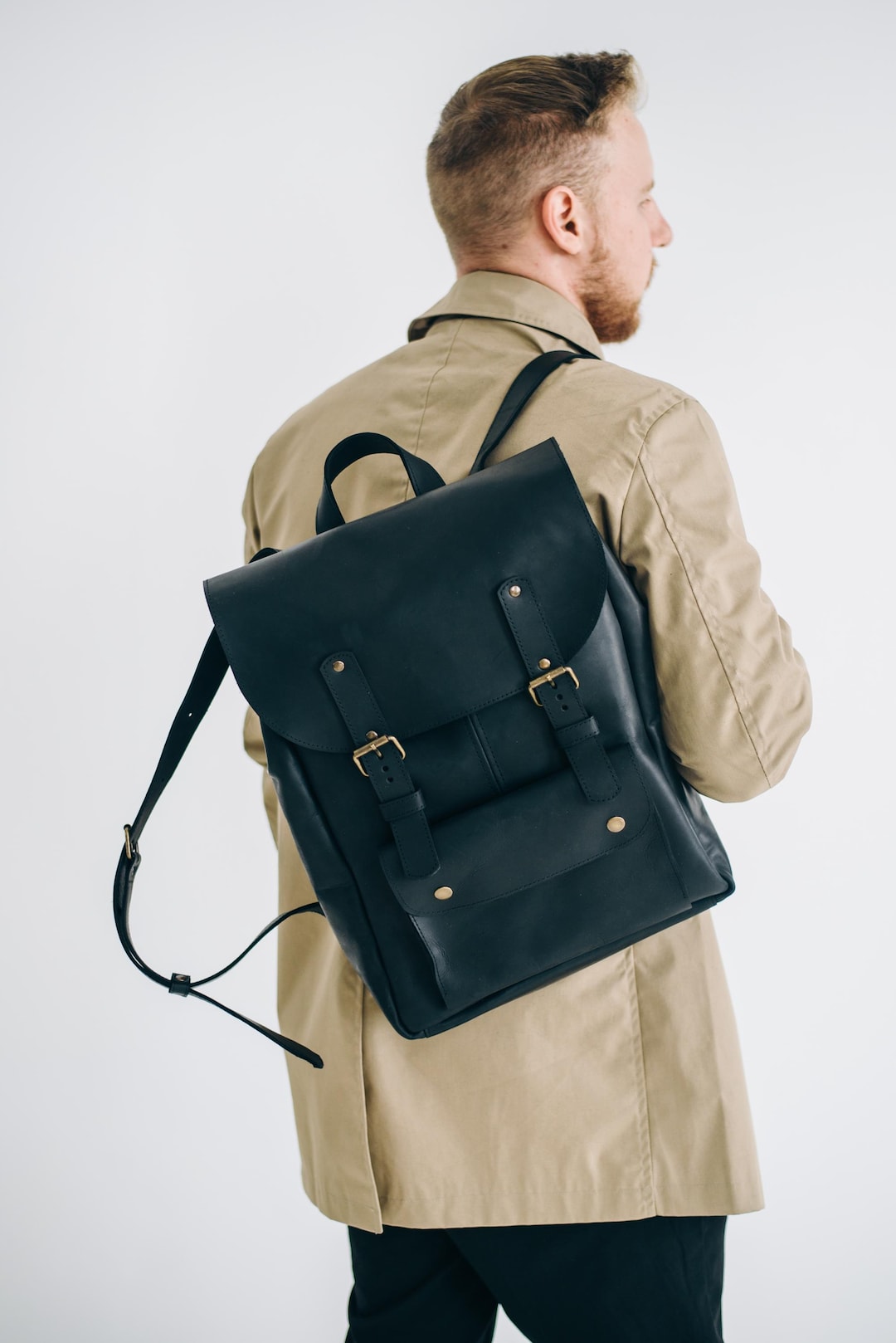 Mens Work Backpack, Custom Leather Rucksack, Personalized Daypack Gift ...