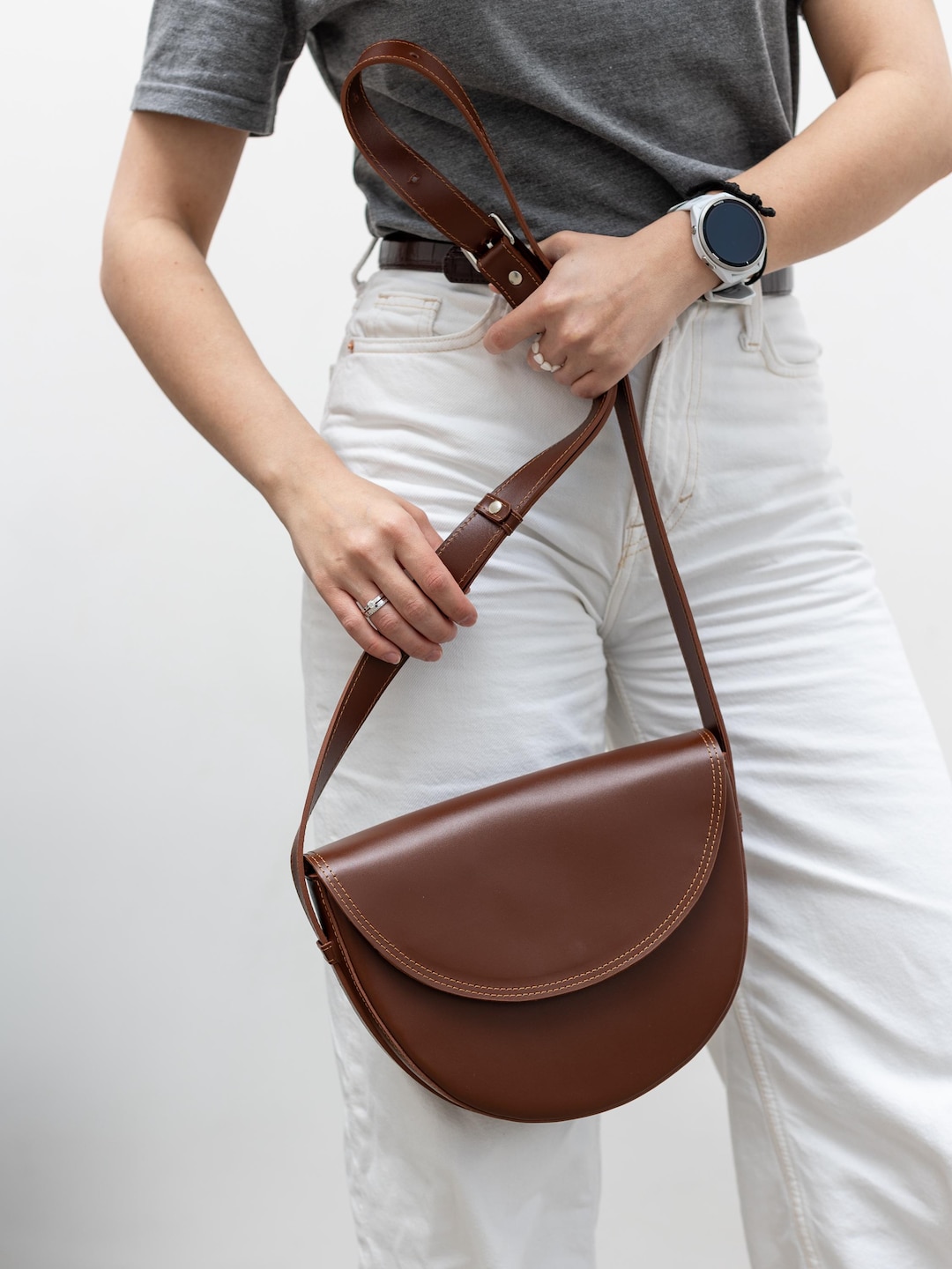 Crossbody Leather Purse, Half Moon Bag, Minimalist Crescent Bag, Half ...