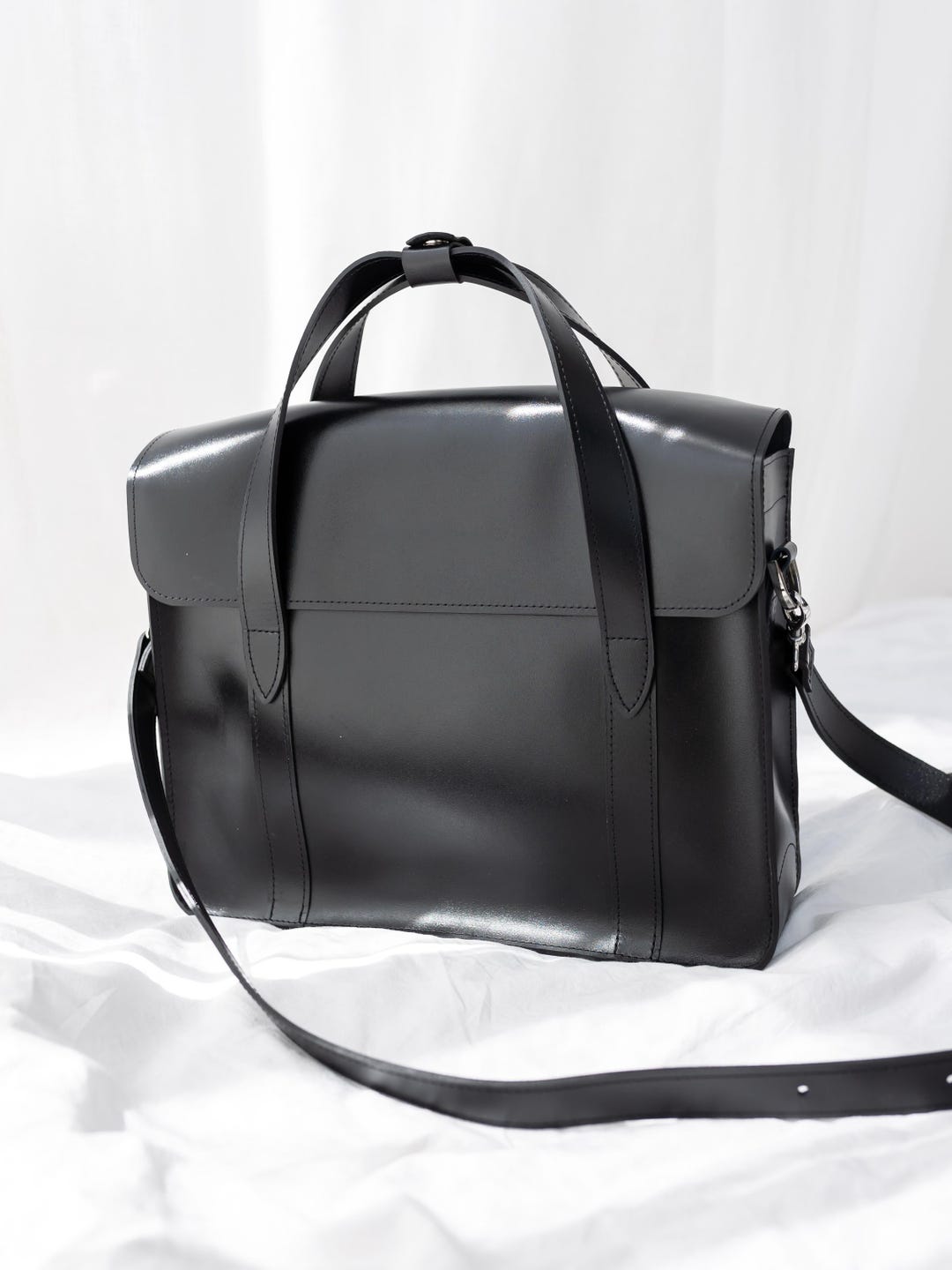 Leather Work Top Handle Bag, Black Office Messenger, Everyday Student ...