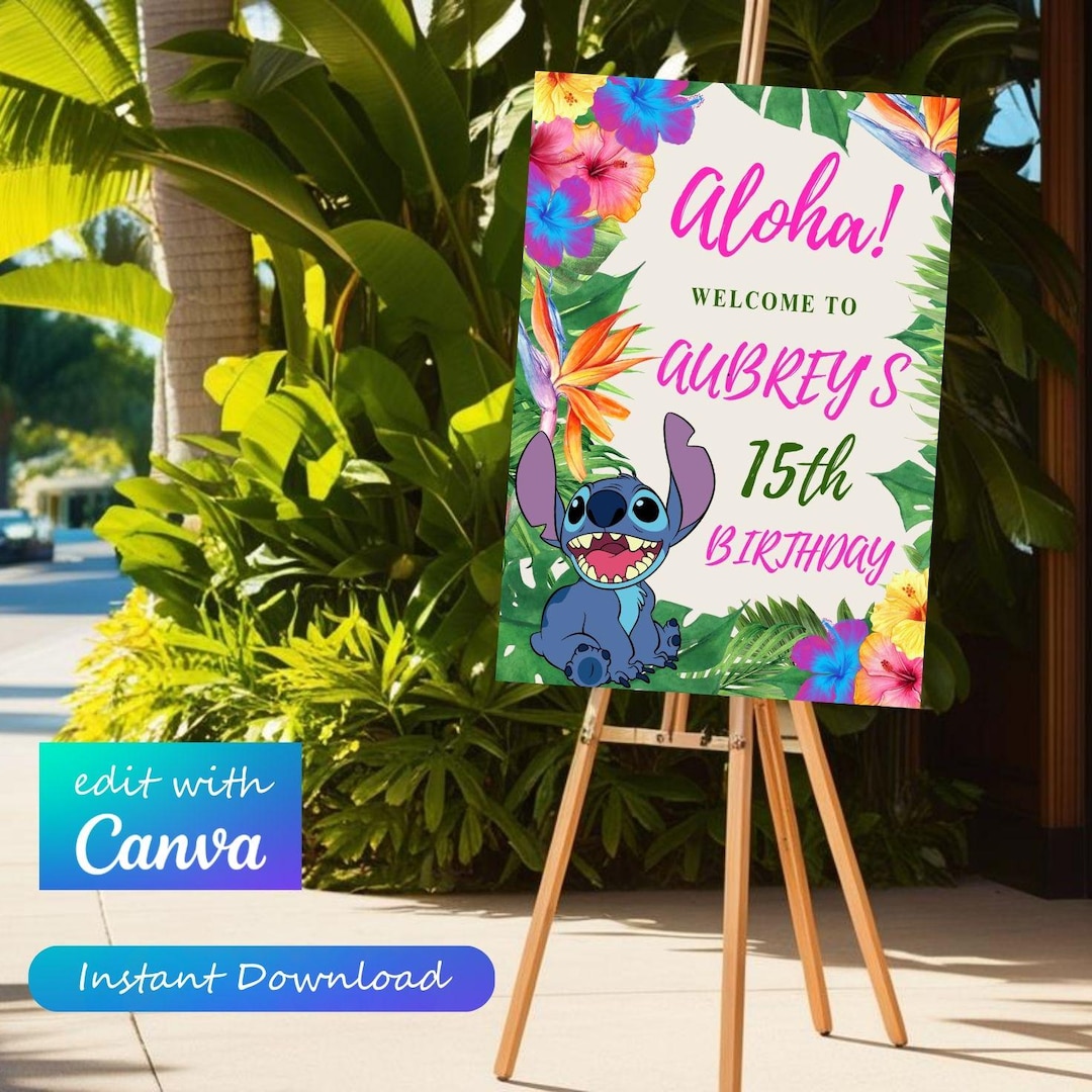 Editable Aloha Welcome Sign Canva Template – Birthday Party, Tropical ...