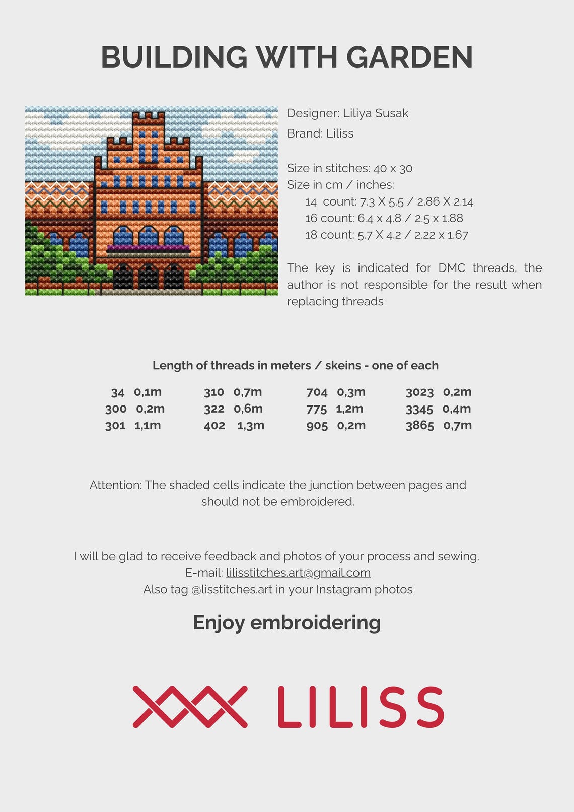 Mini Cross Stitch Pattern – Historic Building With Garden | Instant PDF ...