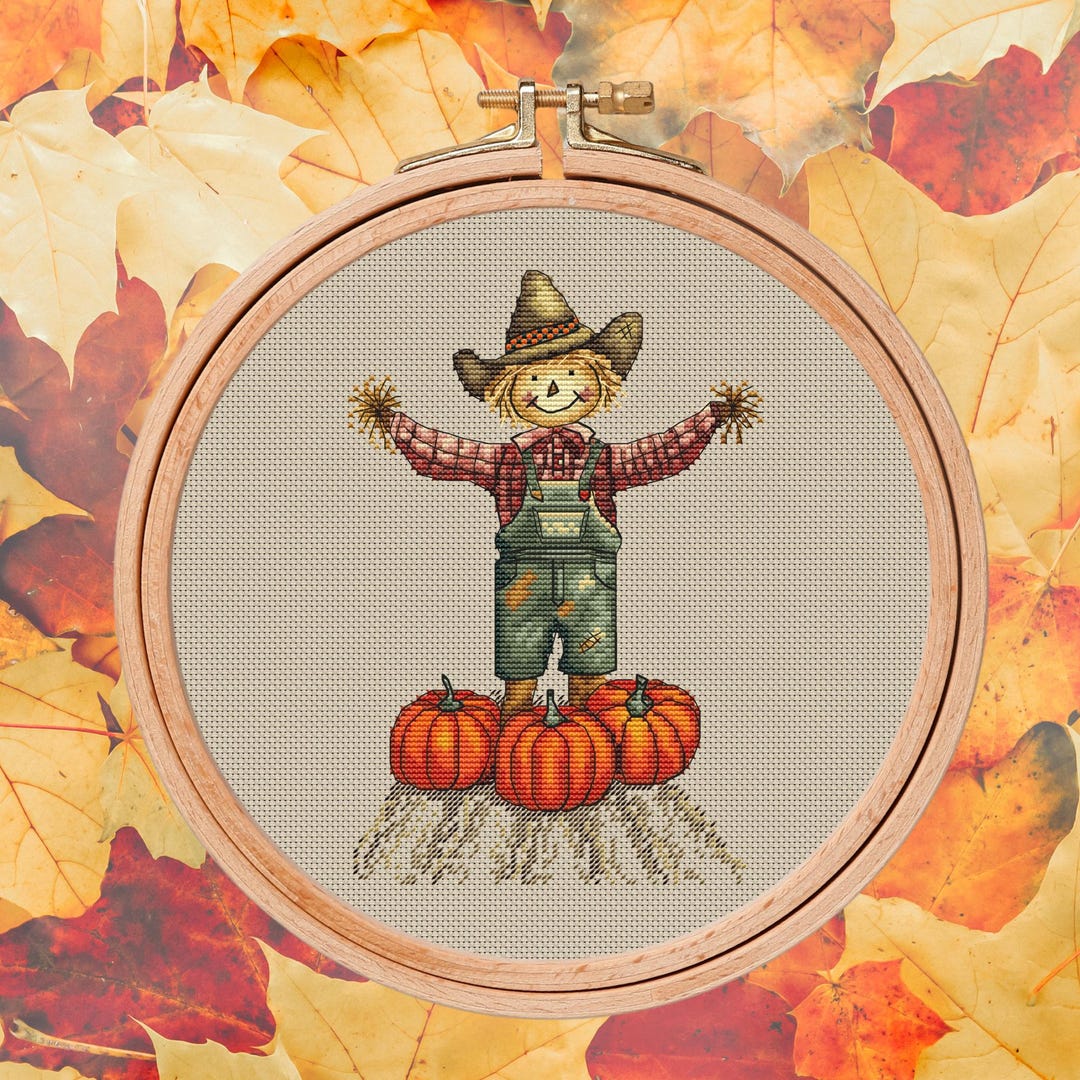 Scarecrow Cross Stitch Pattern: Autumn Pumpkin Harvest (PDF Download ...