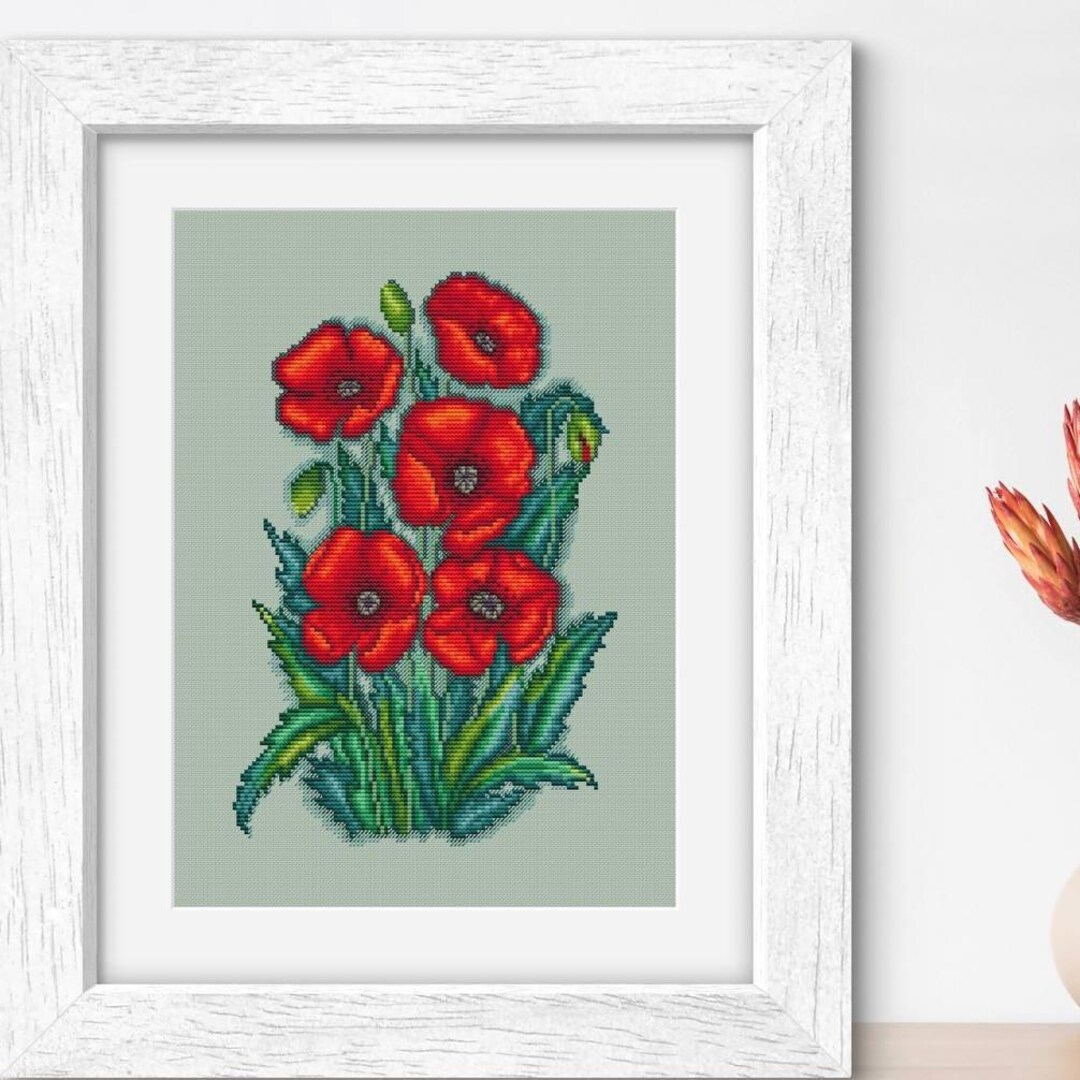 Poppies Cross Stitch Pattern, Red Poppies, Cross Stitch Patterns ...