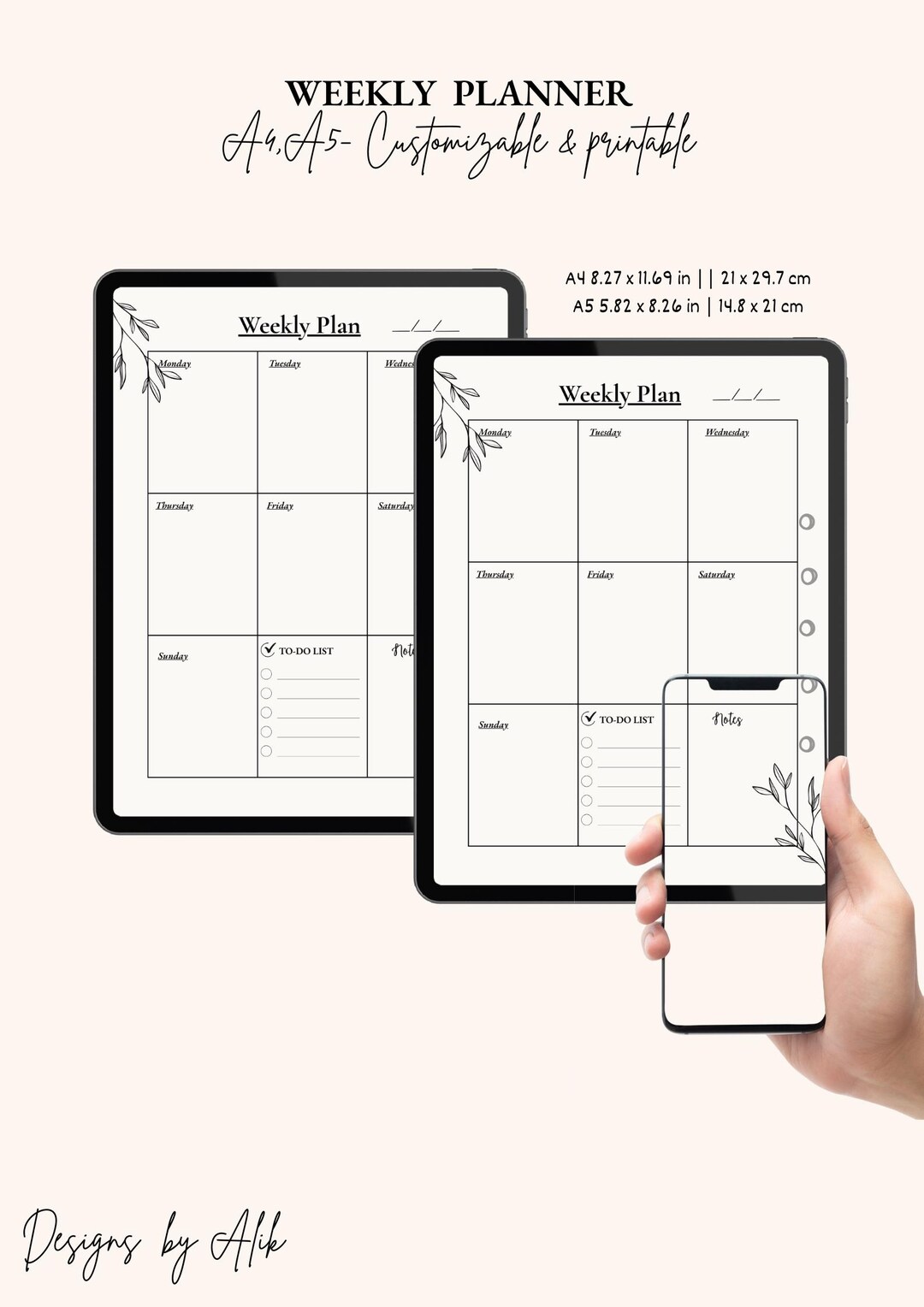Editable Weekly Planner Template A4 & A5 | Minimalist Undated Weekly ...
