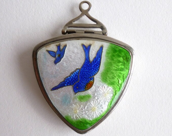 Vintage Bluebird Locket Enamel Guilloche Bird Pendant - Etsy
