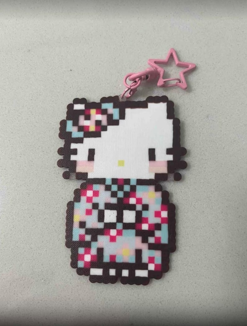 Hello Kitty Perler Bead Keychain/magnets – Handmade Kawaii Pixel Art ...