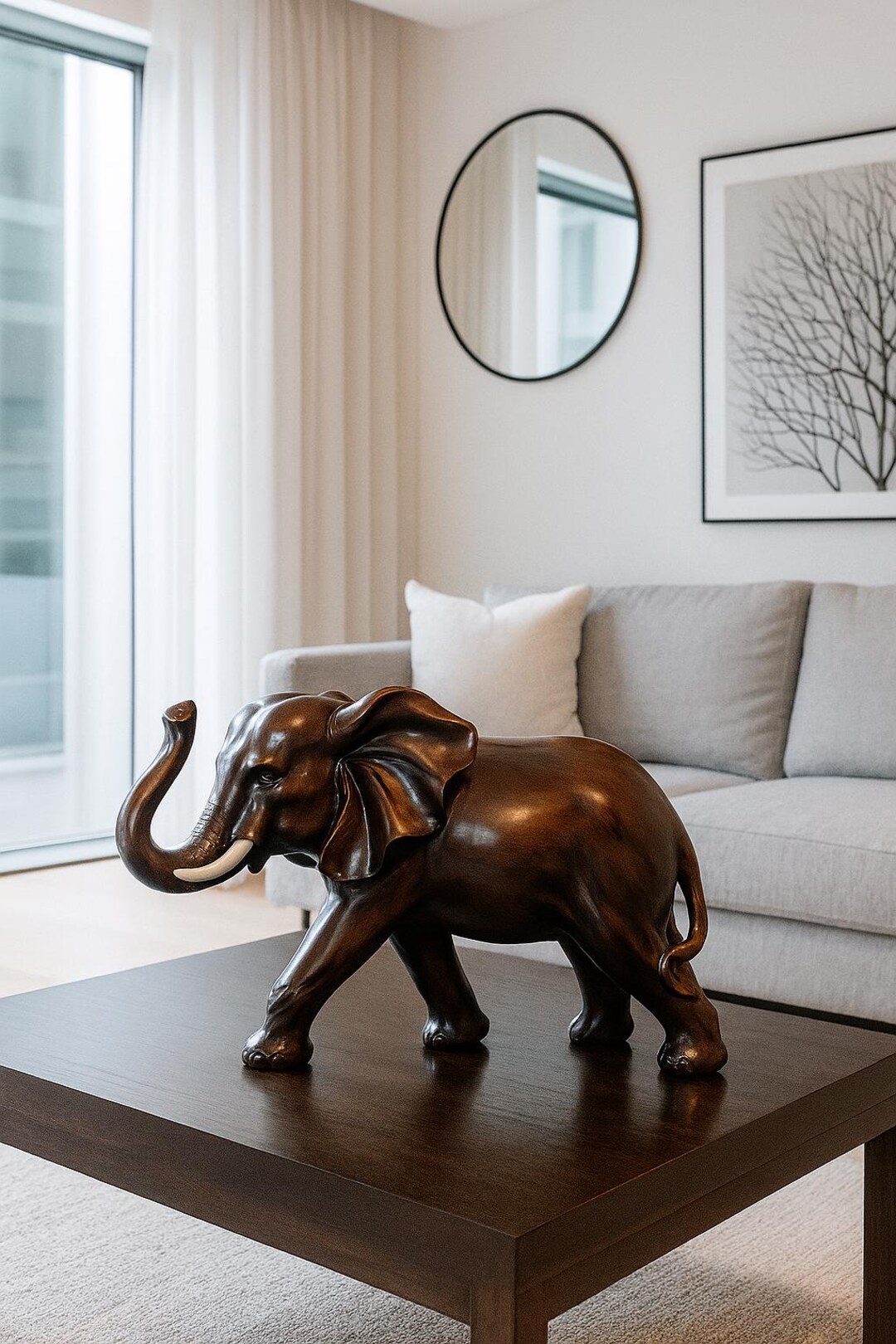 African Elephant Statue, Handmade Resin Figurine, Safari Animal Decor ...
