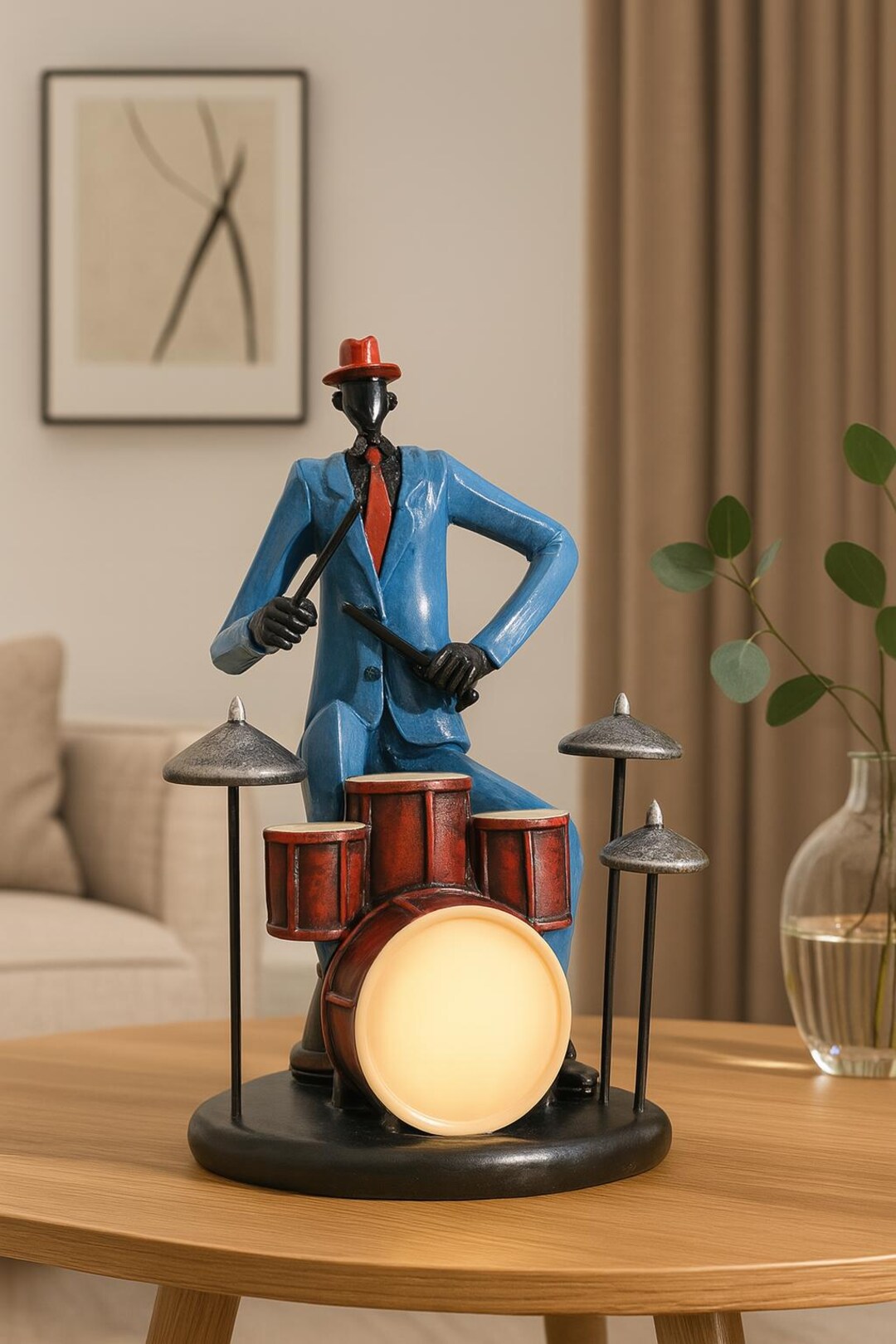 African Jazz Drummer Statue – Retro Blue Suit Figurine – Afro-american ...