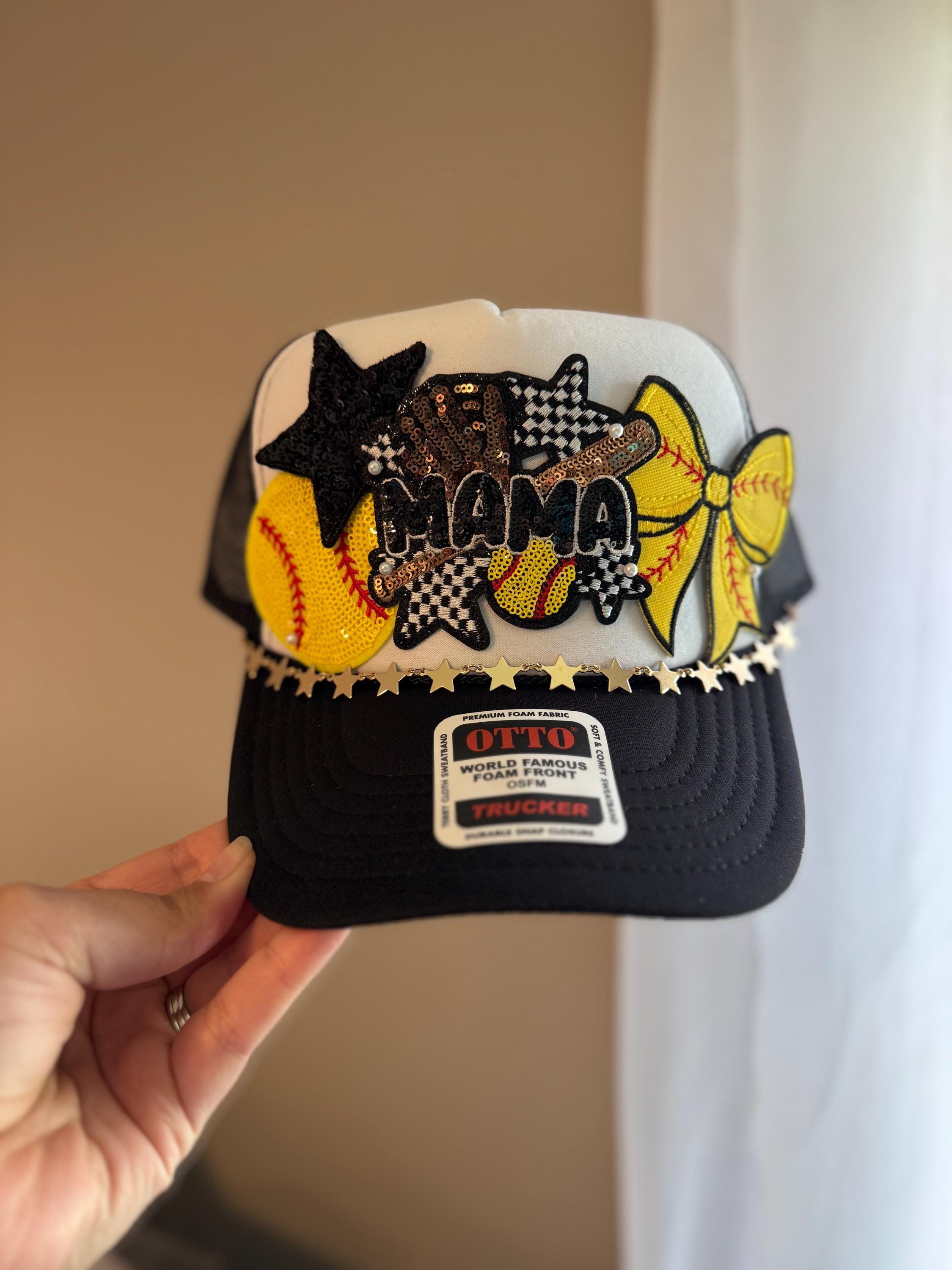 Softball Mama Trucker Hat, Sequins Trucker Hat, Hat With Patches, Sports Mom, Softball Hat ...