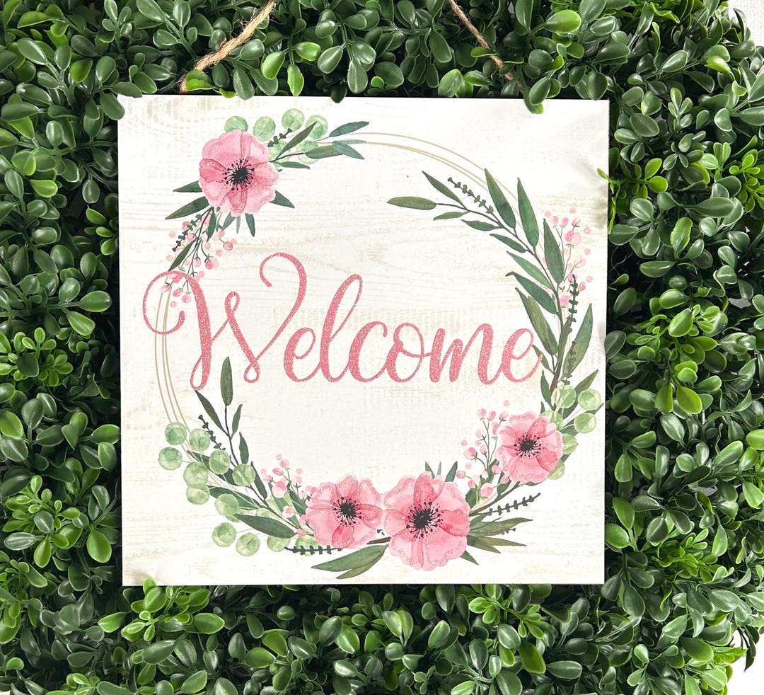 Pink Floral Welcome Sign – Shabby Chic Botanical MDF Decor (10x10) - Etsy