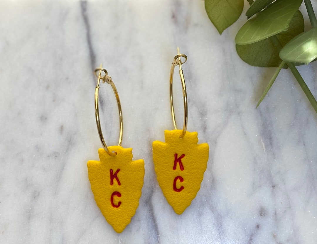 Kansas City Chiefs Embossed Arrowhead Hoop Earrings - Yellow - KC ...