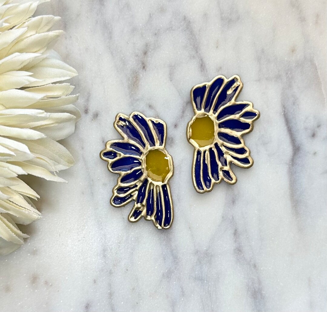 Polymer Clay Stained Glass Effect Flower Nickel Free Earrings - Blue - Etsy