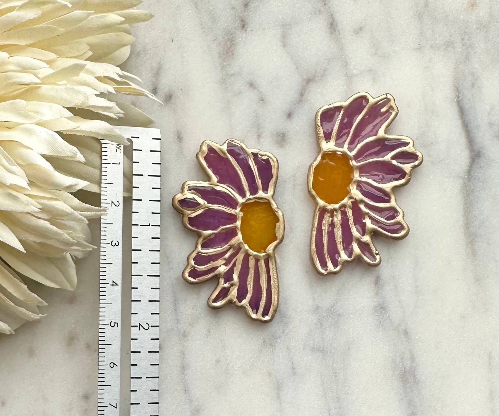 Polymer Clay Stained Glass Effect Flower Nickel Free Earrings - Purple ...