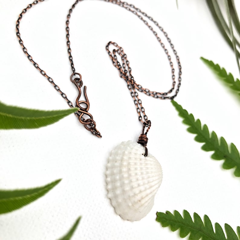Simple White Sea Shell Necklace With Antiqued Copper Finishes - Etsy