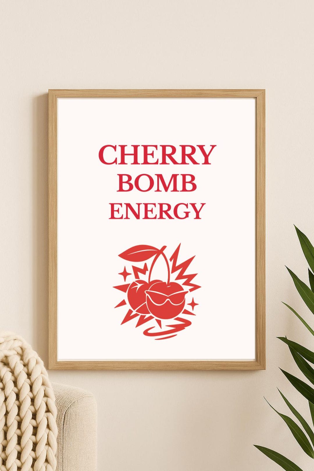 Cherry Bomb Energy Printable Wall Art – Bold Red Cherry Poster, Funny ...
