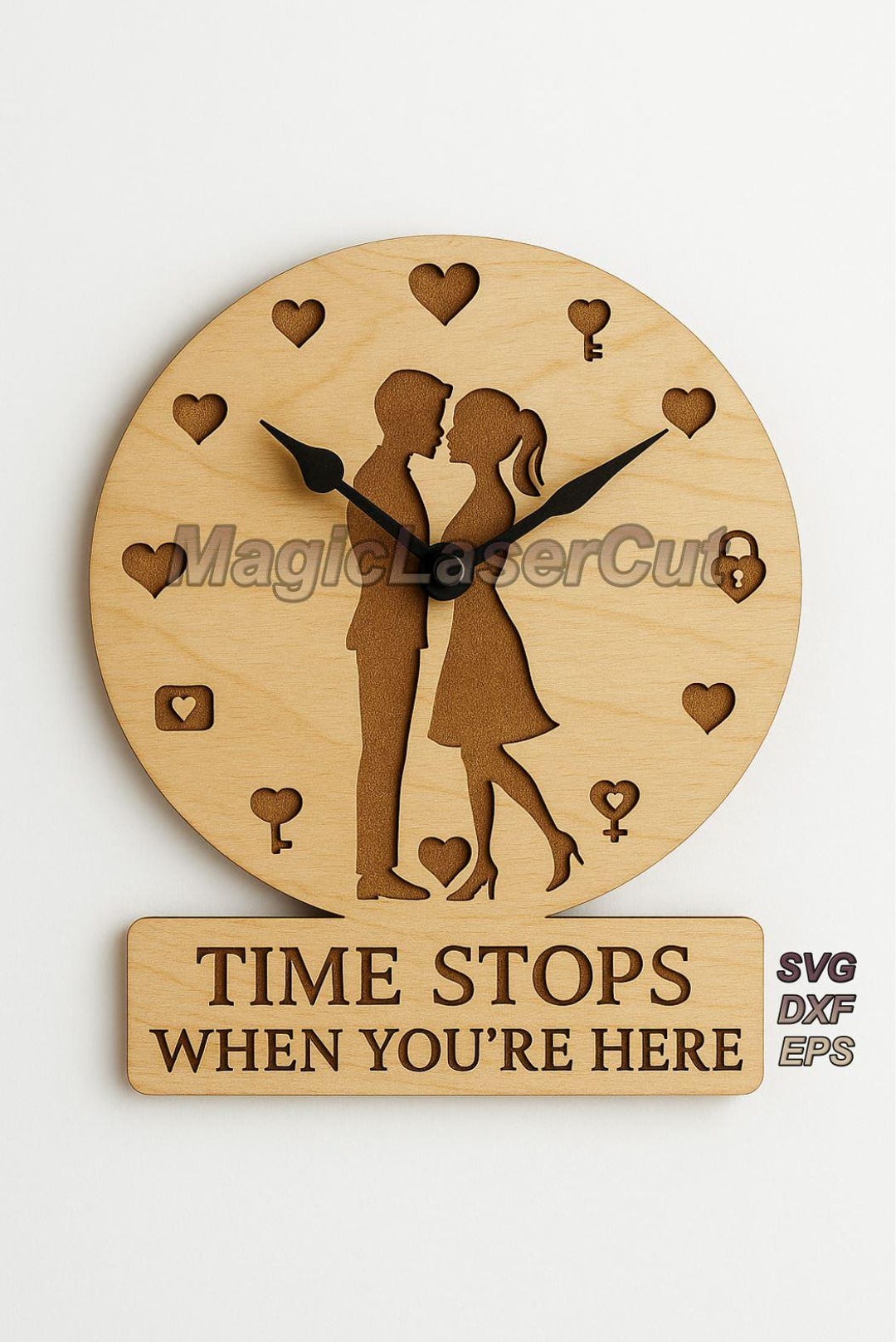 Laser Cut Clock Svg, Time Stops When You're Here, Wall Clock DXF ...