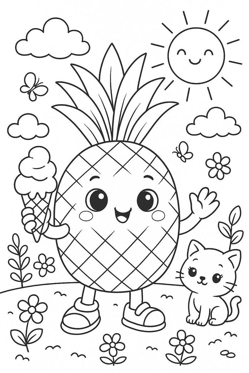 Summer Fruit Coloring Pages PDF | Printable Kids Activity | Cute Fruit ...