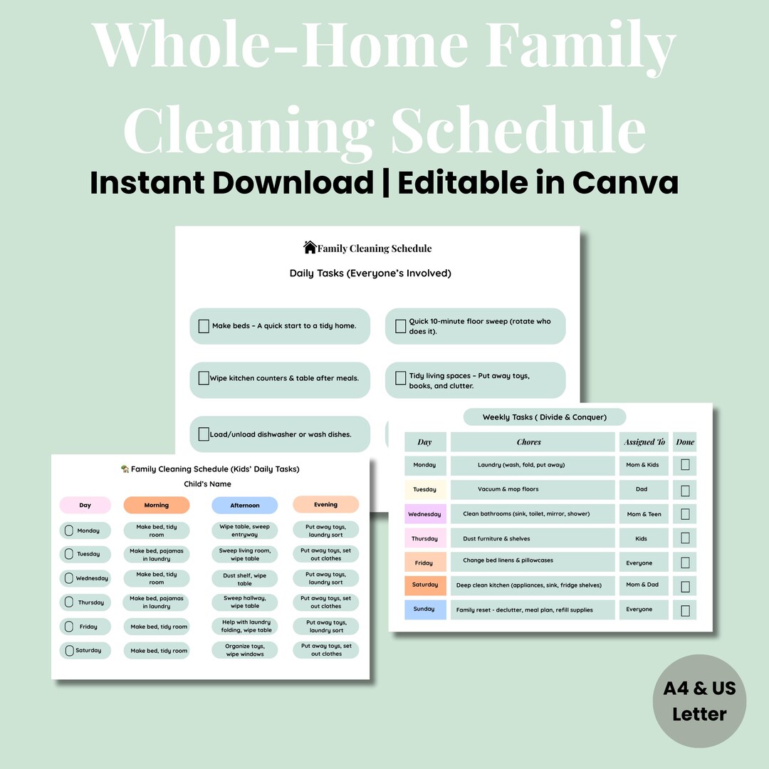 Whole-home Family Cleaning Schedule,family Chore Chart Weekly ...