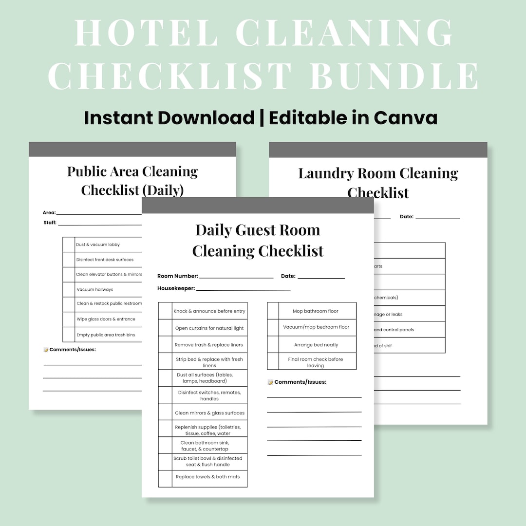 Hotel Cleaning Checklist Bundle,hotel Room Cleaning,hotel House Keeping ...