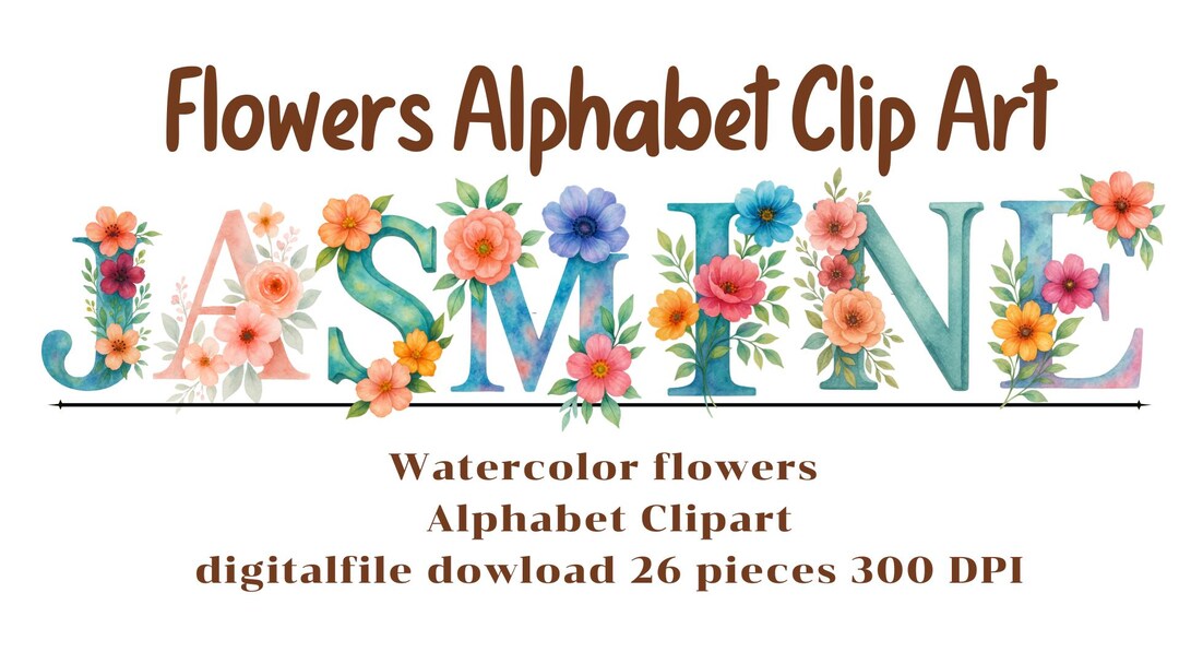 Floral Alphabet Clipart – Watercolor Letters A-Z PNG, Digital Download ...
