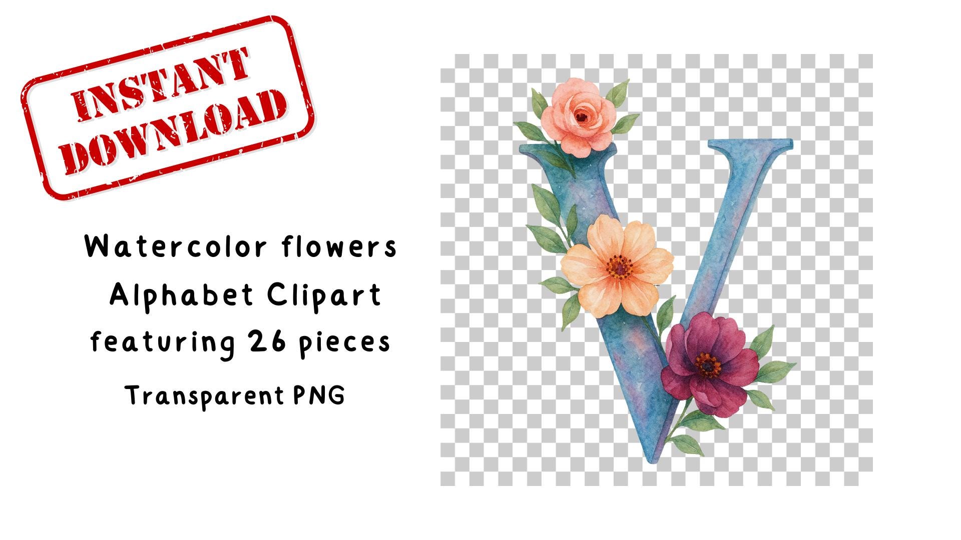 Floral Alphabet Clipart – Watercolor Letters A-Z PNG, Digital Download ...