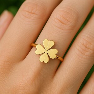 Four Leaf Clover Ring – 14K Solid Gold Lucky Charm Ring, Dainty ...