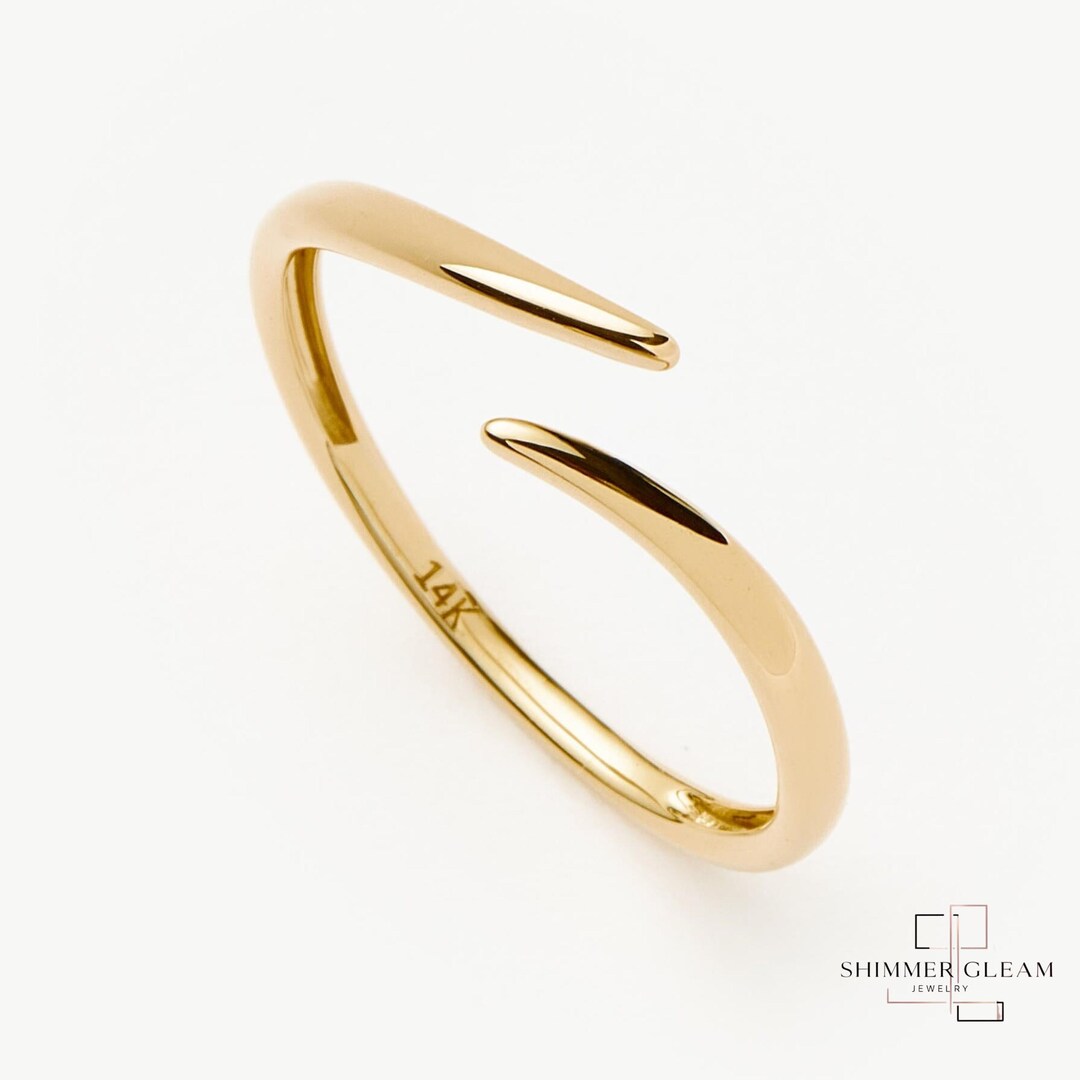 14K Solid Gold Open Wrap Ring, Adjustable Ring, Open Gold Band, Dainty ...