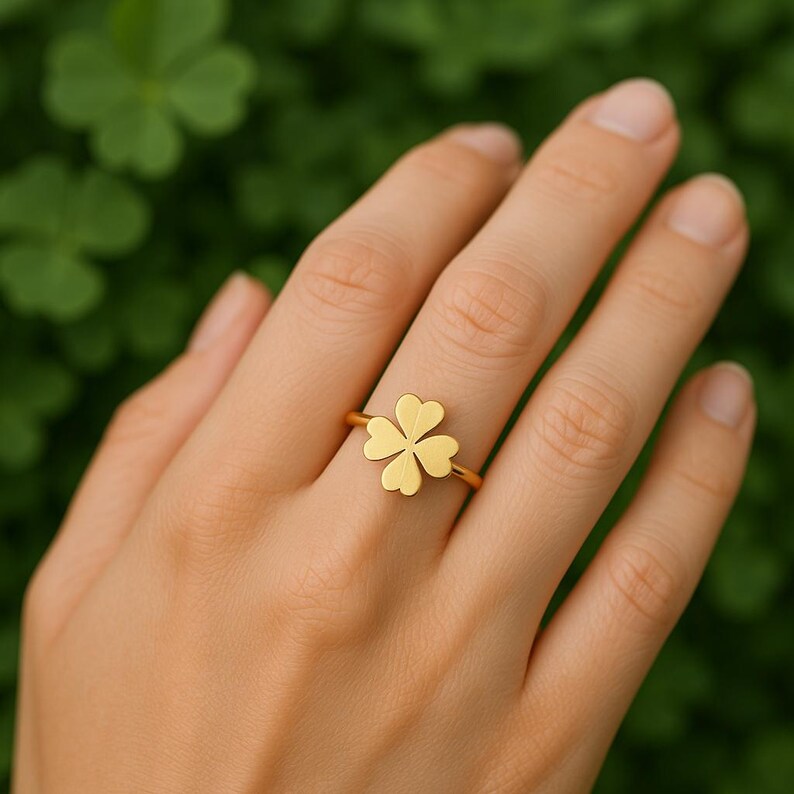 Four Leaf Clover Ring – 14K Solid Gold Lucky Charm Ring, Dainty ...