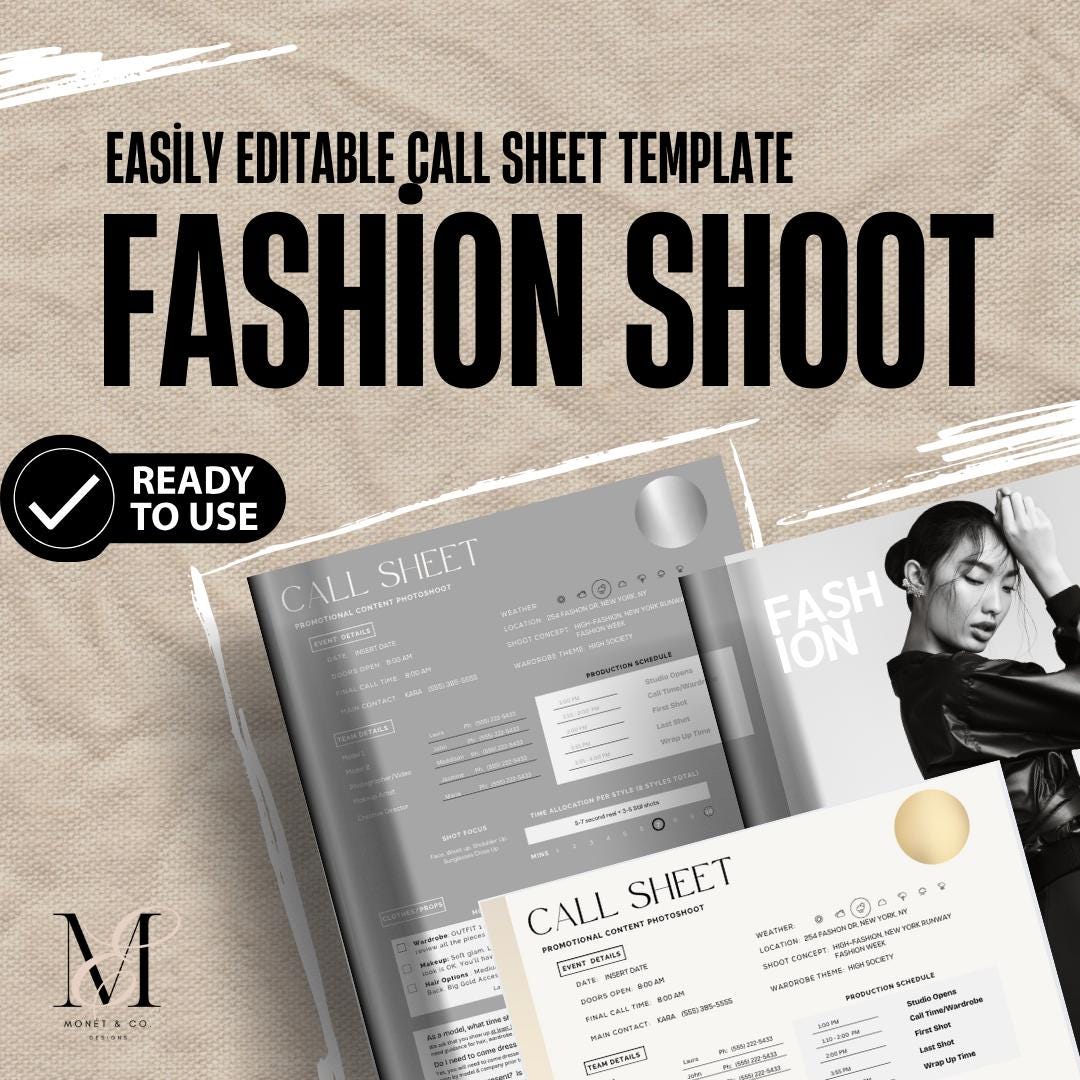 UGC Photoshoot Call Sheet | Editable Canva Template for Brand Shoots ...