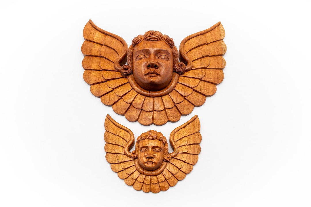 Hand Carved Wooden Angel Wall Decor | Bolivian Cedar Cherub | Religious ...