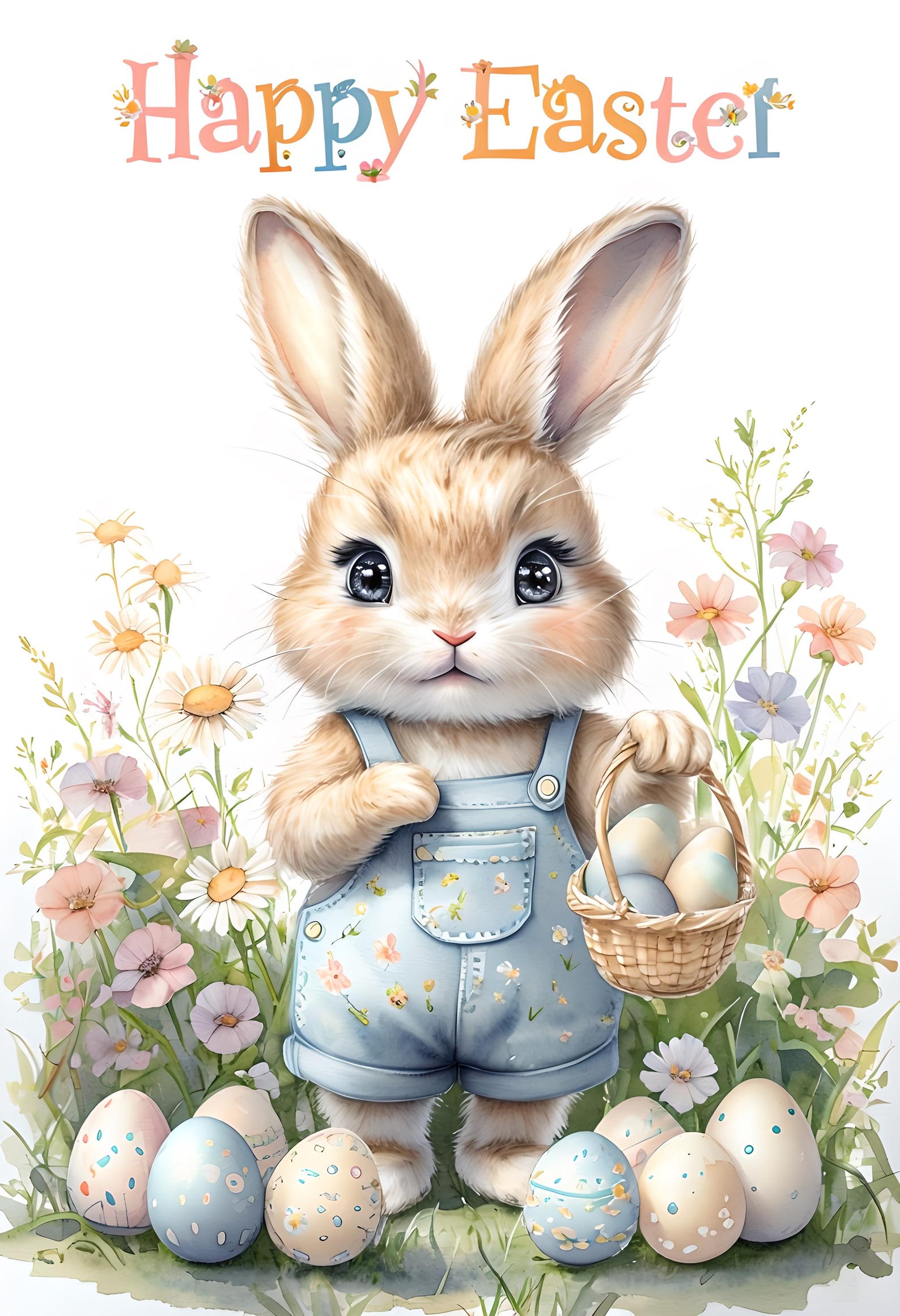 Easter Bunny Printable Wall Art, Retro Spring Rabbit Decor, Holiday ...