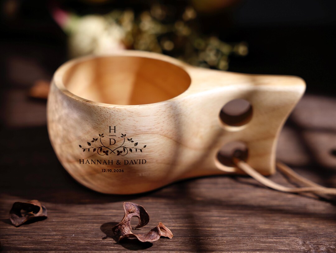 Custom Wedding Wooden Kuksa Mug, Couple’s Name Date Engraved, Rustic ...