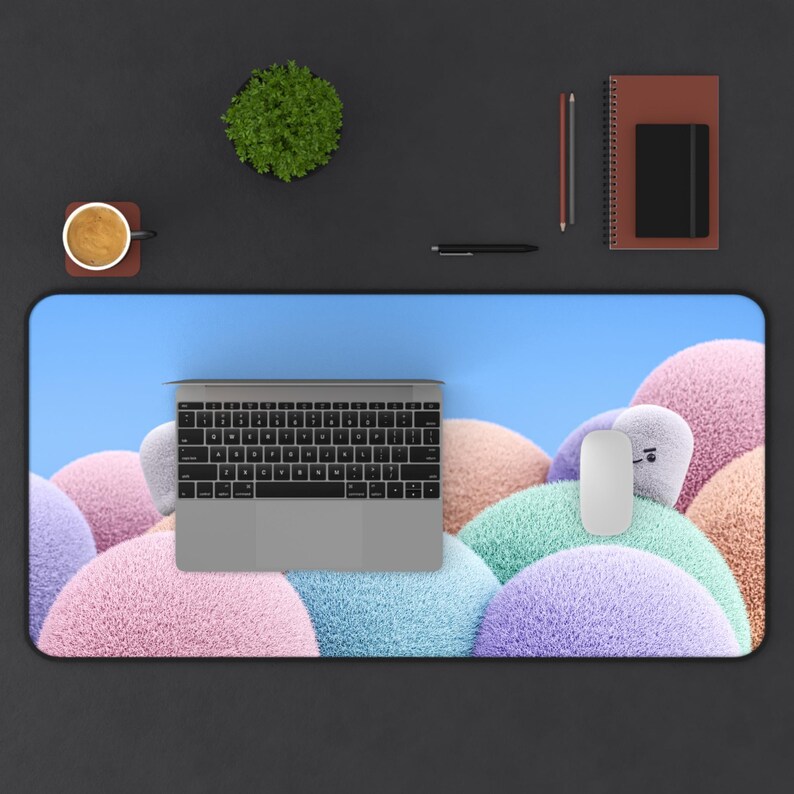 Cute Smiling Marshmallow Pals Desk Mat | Colorful Fuzzy Bubbles Mouse ...