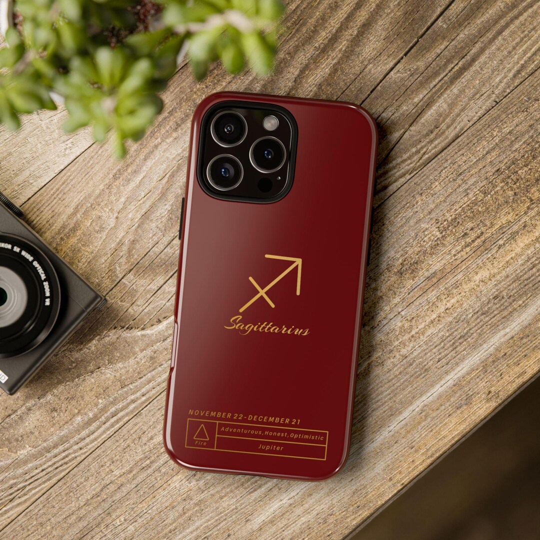 Sagittarius Zodiac Symbol Phone Case | Red Gold Minimalist Astrology - Etsy