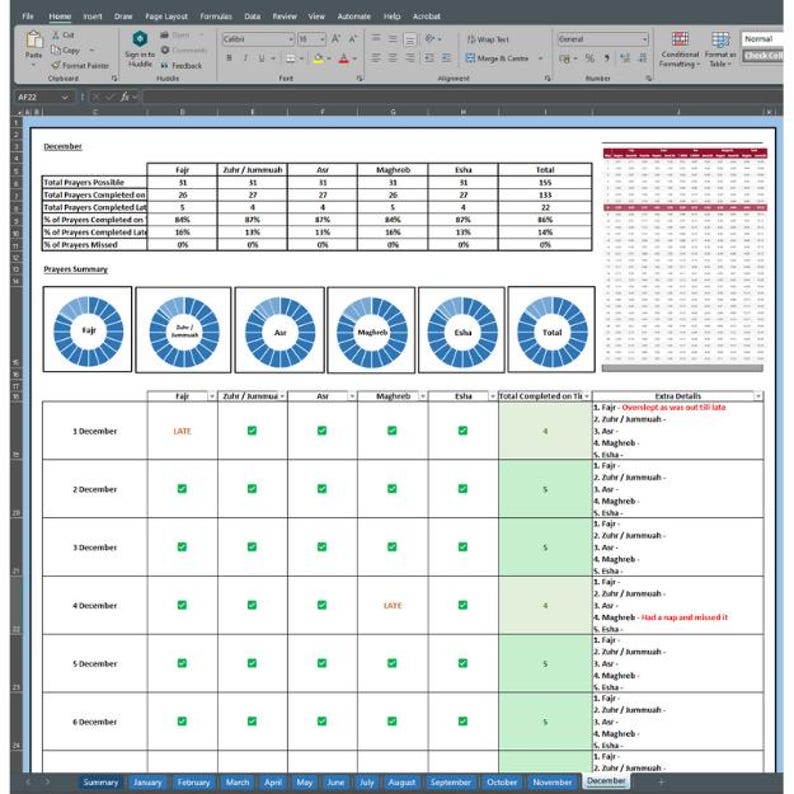 Digital Salah Tracker, Salah Tracker Excel Spreadsheet, Online Salah ...