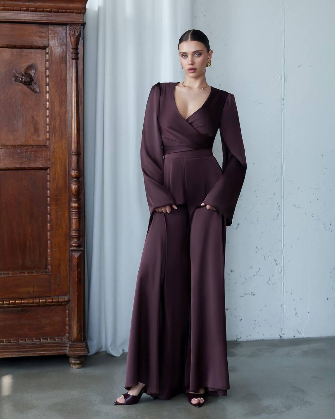 Silk Suit Silk Blouse Silk Trousers Pants Chocolate Silk Costume Casual ...