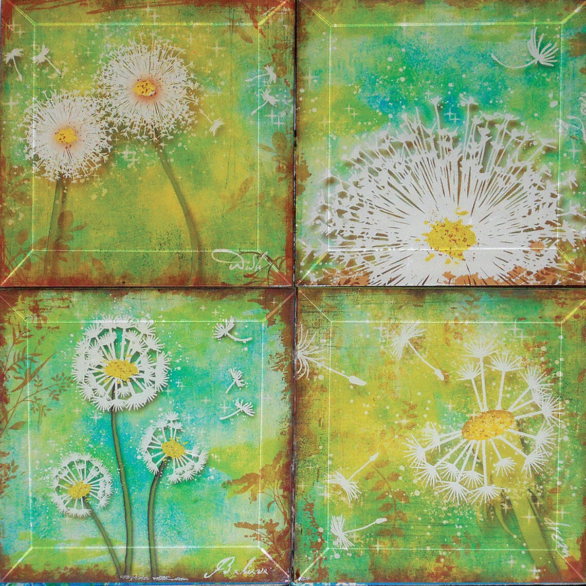 Dandelion Coasters Geoforms Handmade Decoupage Glass Beveled - Etsy