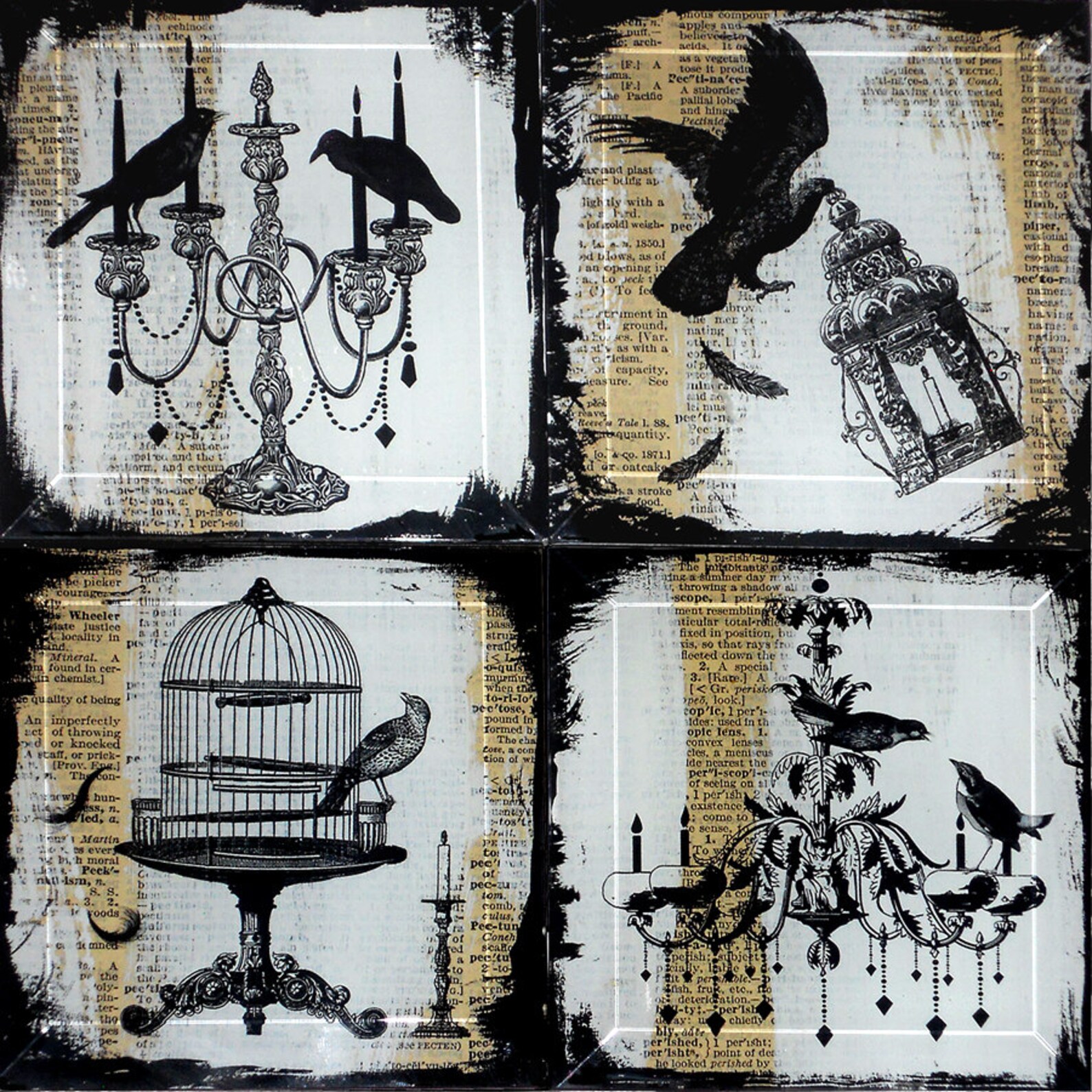 Black Bird Chandelier Candelabra Birdcage Glass Coaster Set - Etsy