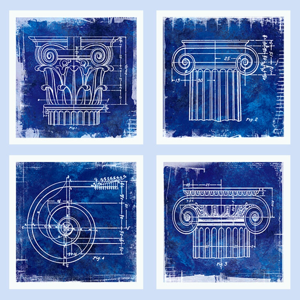 Architectural Column Blueprint Style Art Prints Original Art | Etsy