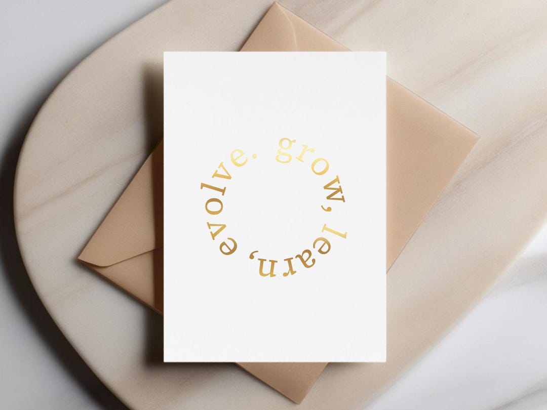 Grow Learn Evolve - Inspirational Self Growth Card, Minimalist Gold ...