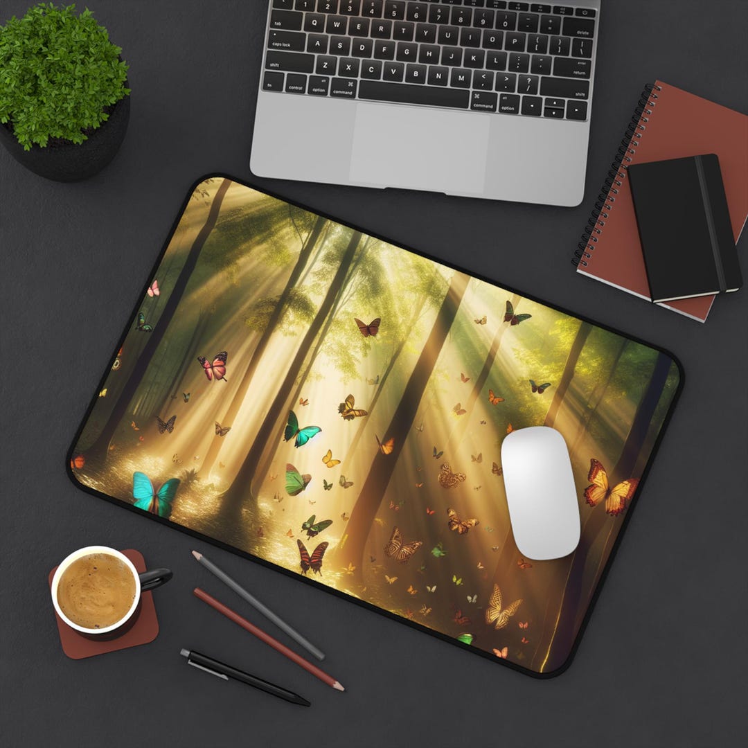 Nature-inspired Desk Mat, Butterfly Forest Desk Pad, Home Office Decor ...