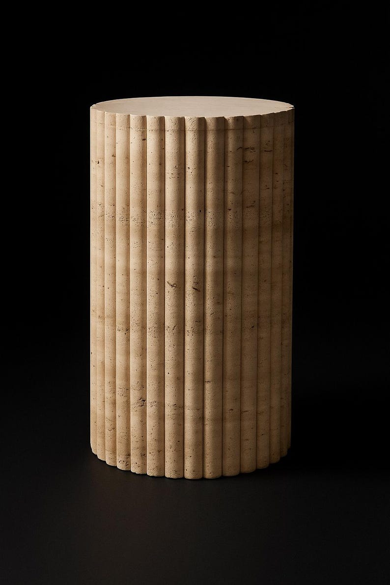 Travertine Fluted Column Side Table, Natural Stone Pedestal Decor Stand ...
