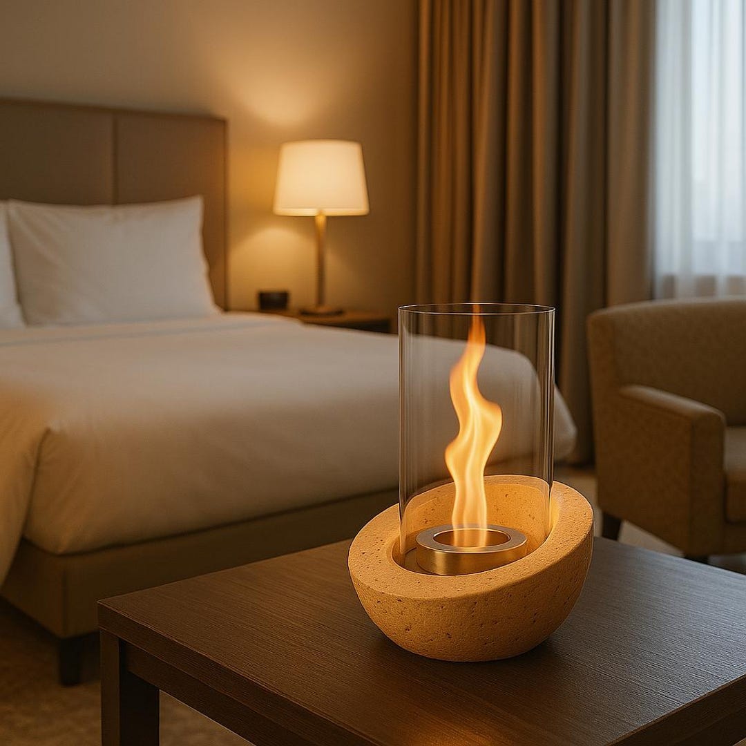 Travertine Tabletop Fireplace, Portable Indoor Marble Fire With Glass ...