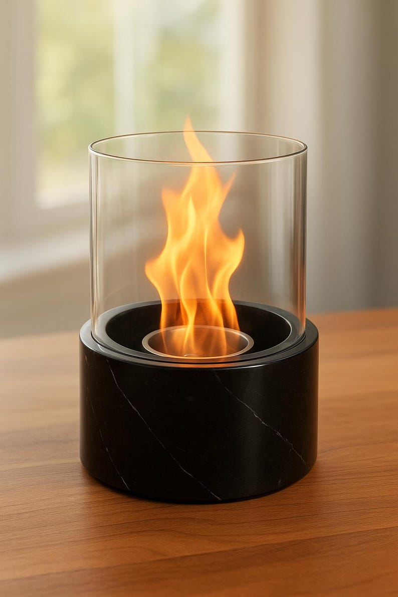 Throus Marble Tabletop Fireplace: Fluted Black Minimalist Fire Bowl ...