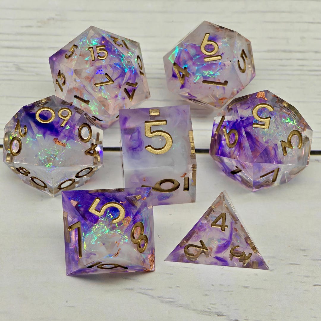 Purple DND Dice Set, Purple Resin Sharp Edge D&D Dice Set, Dungeons and ...
