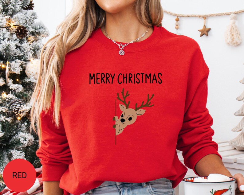 Retro Reindeer Christmas Sweatshirt: Baby Deer Holiday Sweater - Etsy