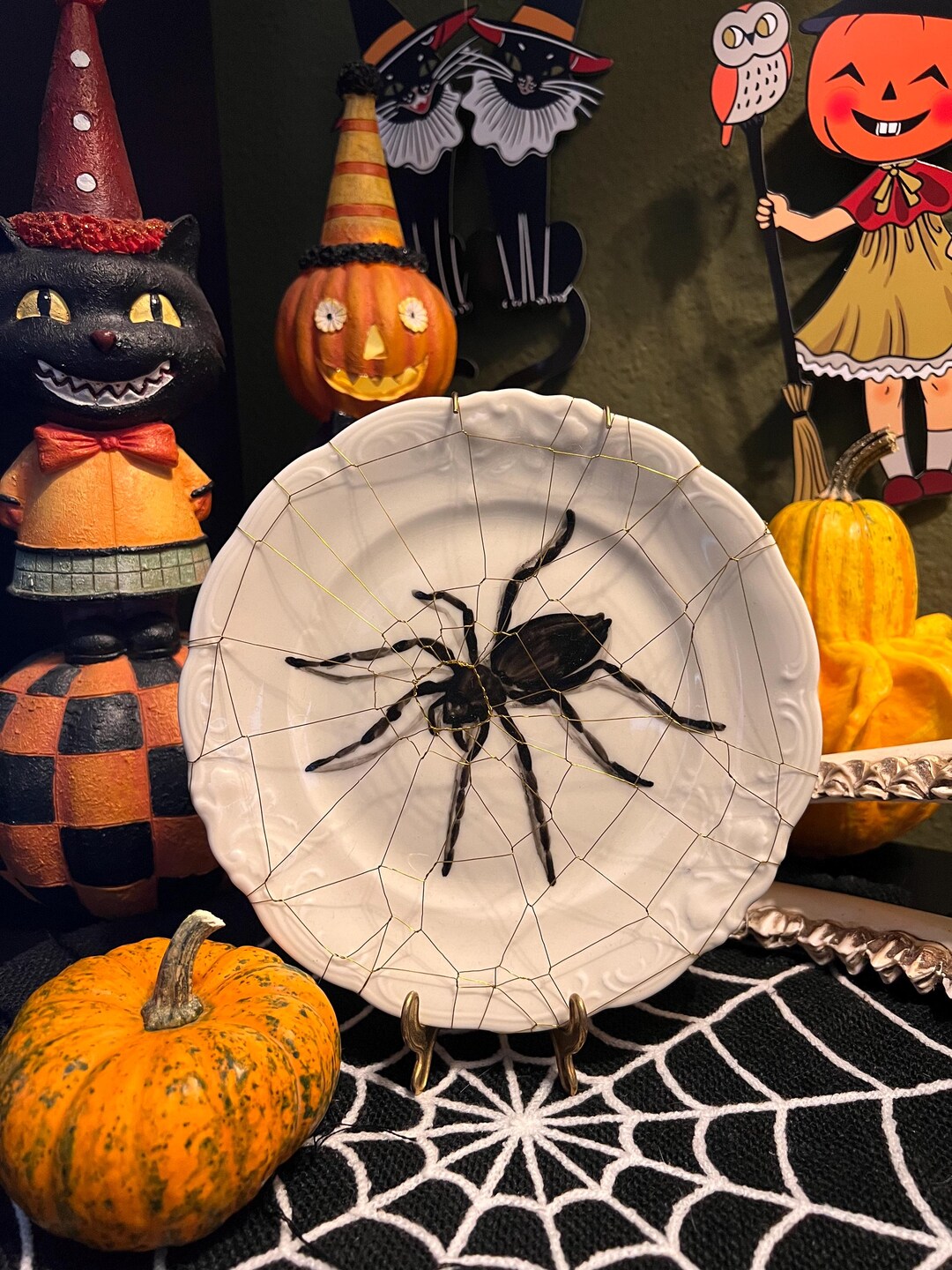 Vintage Porcelain Plate With Hand Painted Spider Incl. Wired Spiderweb ...