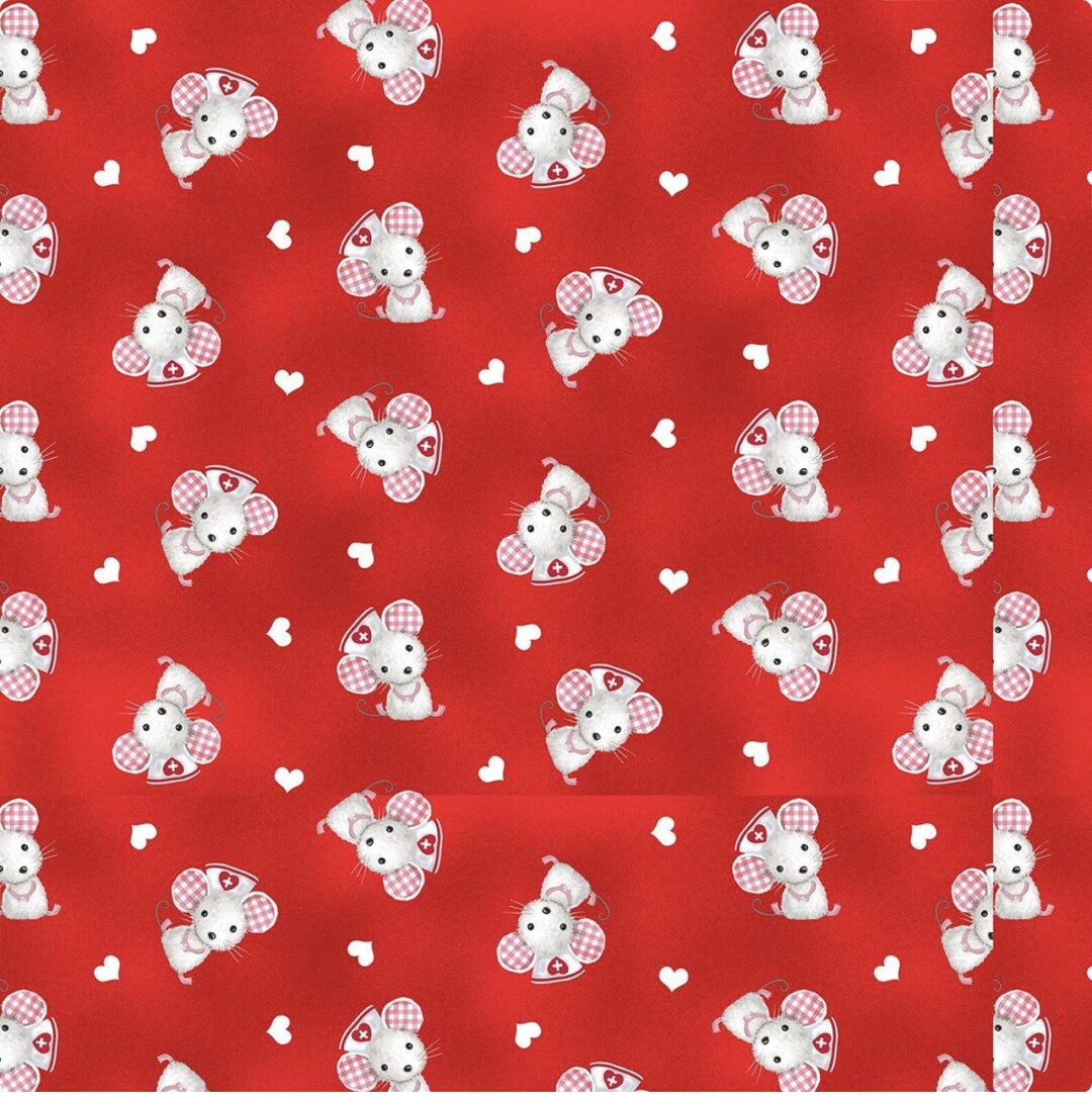 Henry Glass Bug Hugs Red Nurse Mouse Fabric Cotton Fabric by the Yard ...