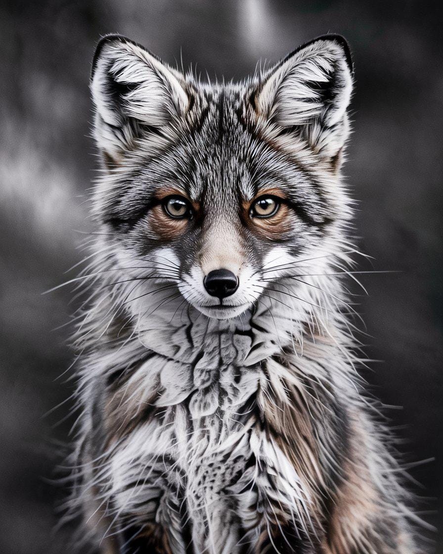 Hyperrealistic Pencil Drawing of a Fox,black White Clipart, Clipart, 5 ...